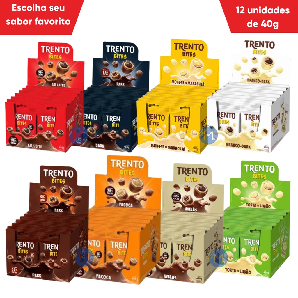 Chocolate Trento Bites Peccin 12 Pacotes de 40g Escolha o sabor ...