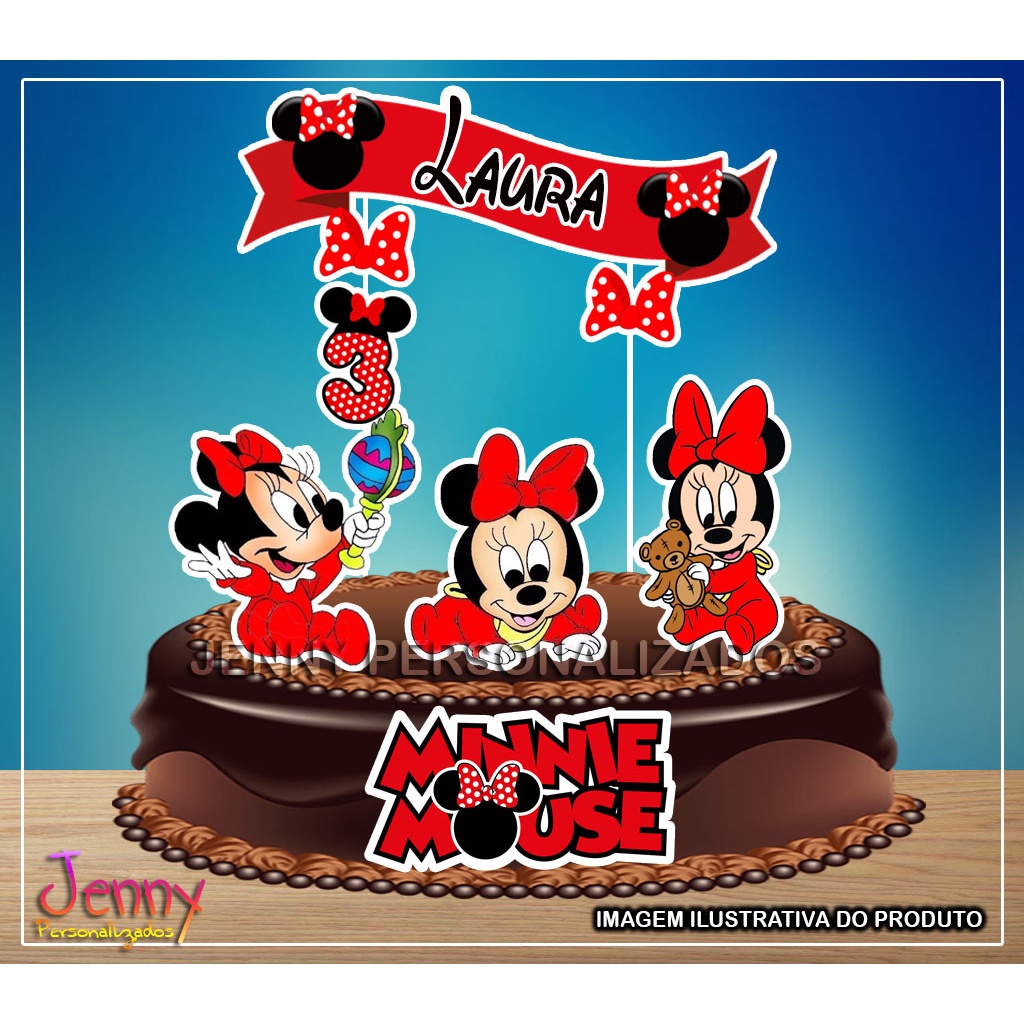 topo topper de bolo personalizado Minie Baby | Shopee Brasil