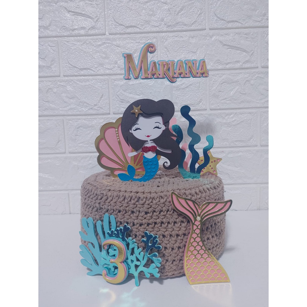 Kit Topper Topo de Bolo Infatil Sereia no Mar Personalizado | Shopee Brasil