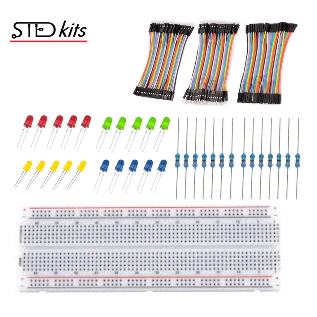 kit basico para iniciante protoboard leds resistor jumper cabo arduino ...