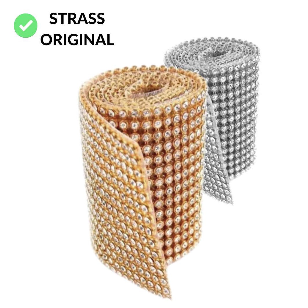 Manta de Strass Termo Colante Alto Brilho 8 fileiras Dourada Prata ...