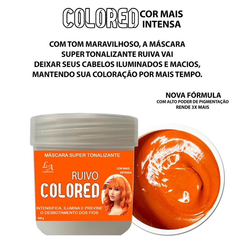 Máscara Colored Ruivo Hidratação colorida tonalizante L&A 300g | Shopee ...