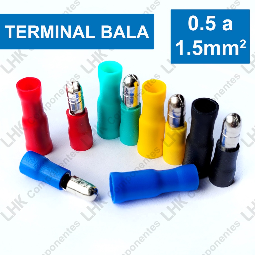 Terminal elétrico Bala Isolado Kit Macho e Fêmea 0,5mm a 1,5mm | Shopee Brasil