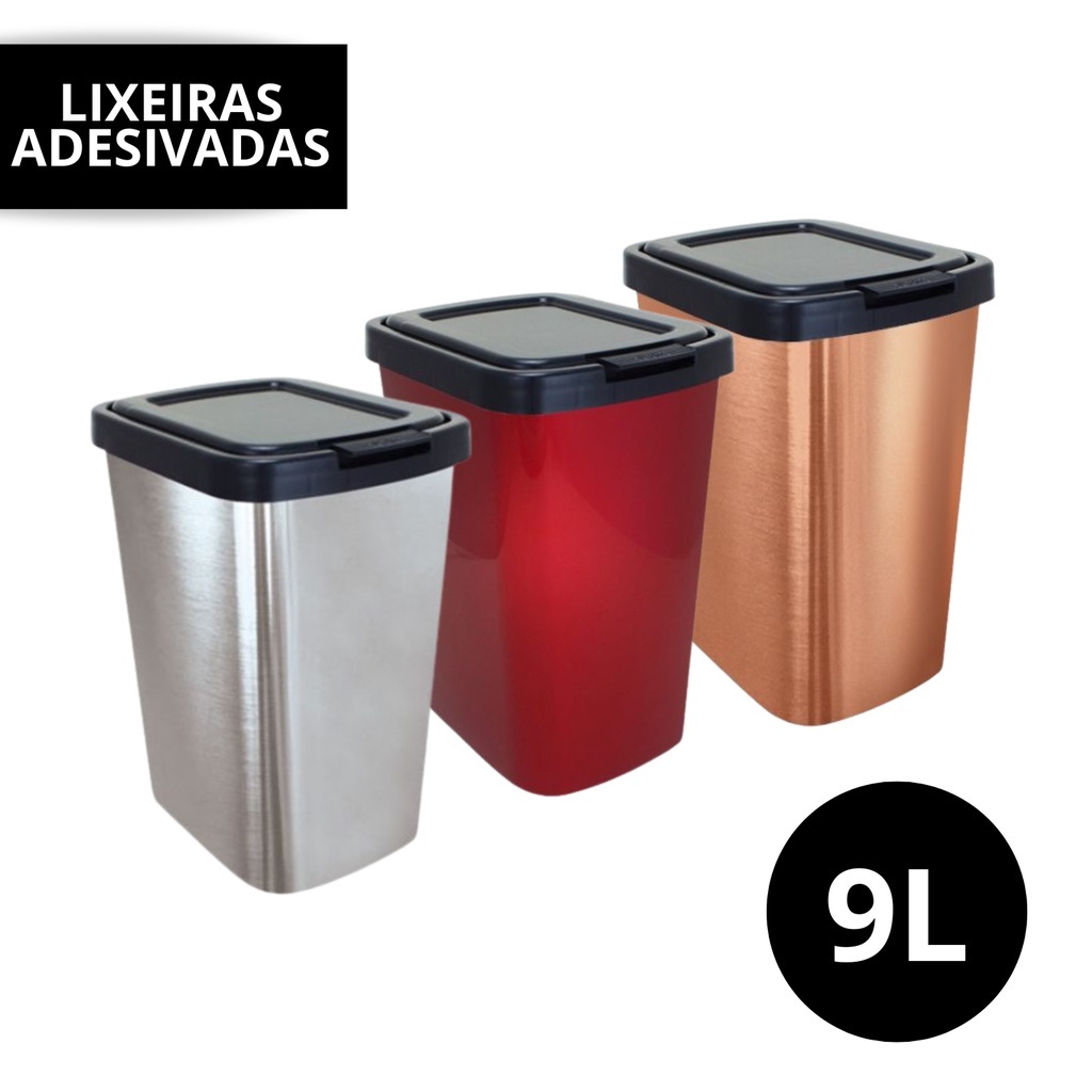 Lixeira Cesto 9 Litros com Tampa Click Label Metalizada | Shopee Brasil