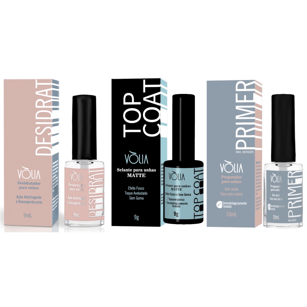 Kit Top Coat Matte Desidrat Primer Para Unha Em Gel Volia - Desconto no ...