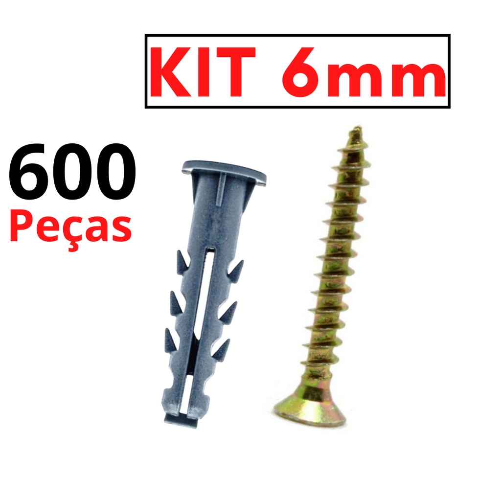 Parafuso 6 Com Bucha 6mm Kit 600 Peças Buchas 6 Com Parafusos 3 5 X 40