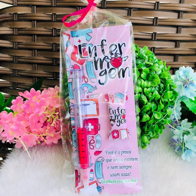 10 Kits profissão enfermagem tag+caneta seringa+ bala embalagem ...