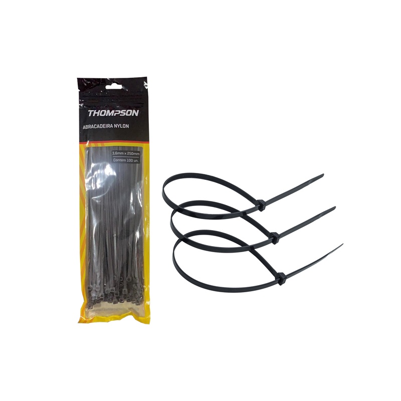 ABRAÇADEIRA NYLON/ENFORCA GATO 200 MM X 4,8 PRETA THOMP COM 100 ...