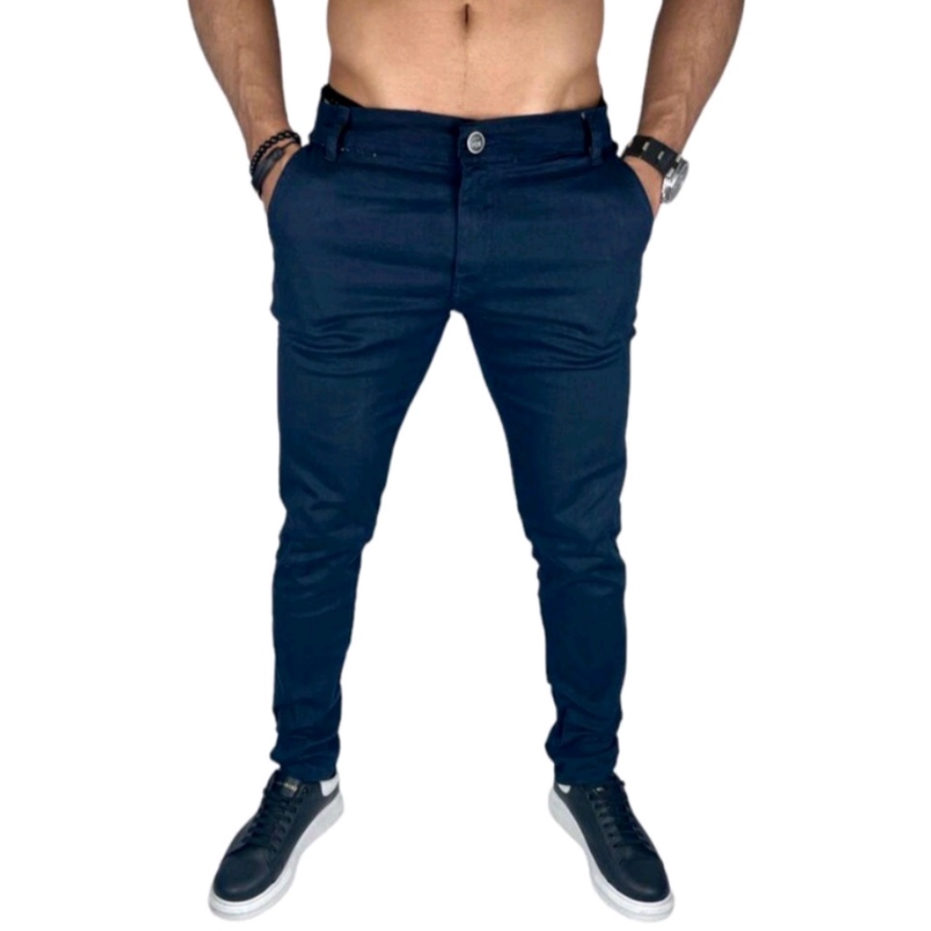 Calça Masculina Sarja azul marinho bolso embutido com lycra bolso faca ...