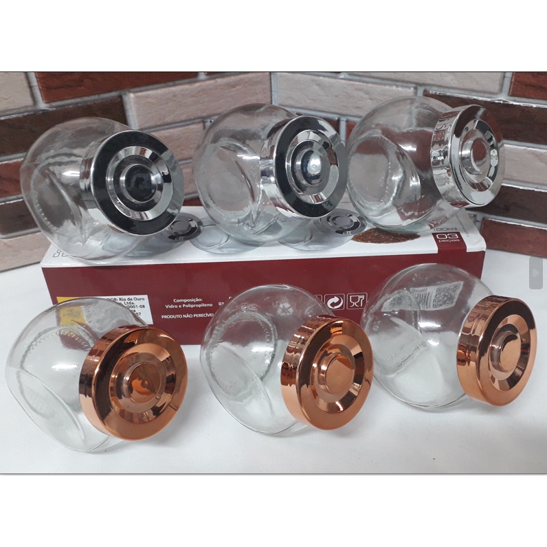 JOGO COM 3 POTES DE VIDRO COM TAMPA 180ML PARA CONDIMENTOS - WINCY ...