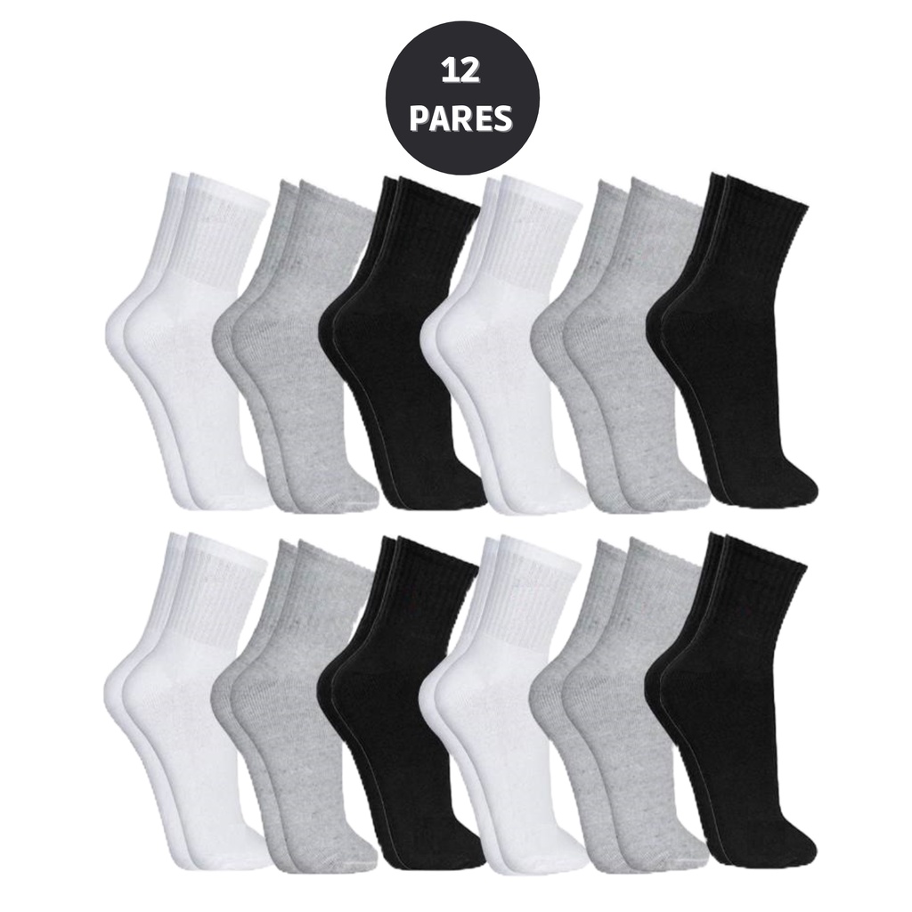 Kit 12 Pares Meia Cano Alto Algodão Unissex 36-42 | Shopee Brasil