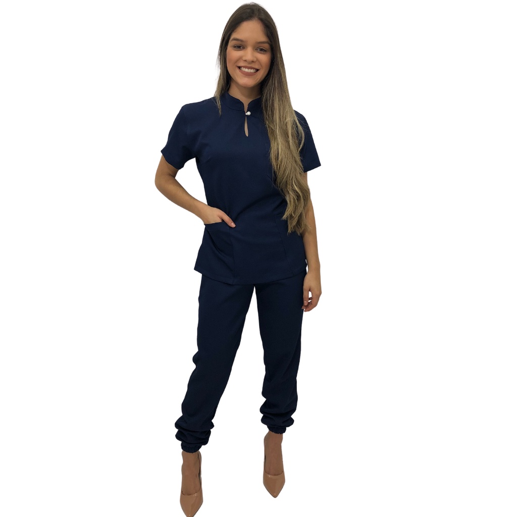 Scrub Pijama cirúrgico gola padre com bordado em oxford feminino ...