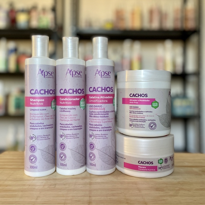 Kit Cachos Apse Cosmetics - Shampoo, Condicionador, Máscara, Ativador e Gelatina | Shopee Brasil