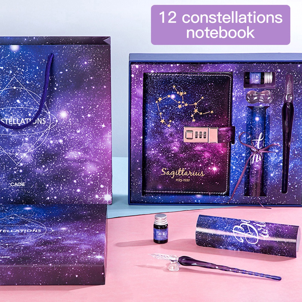 B6 Binder Diário De Couro Com Fechadura Digital Caderno Constelação ...