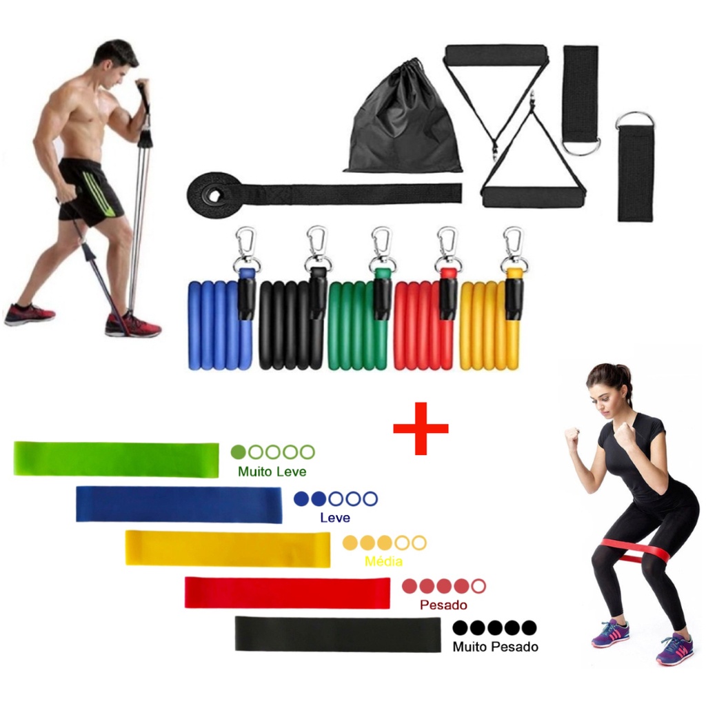 Kit 5 Mini Band + Kit 11 Elastico Extensor Treino Em Casa Musculação ...