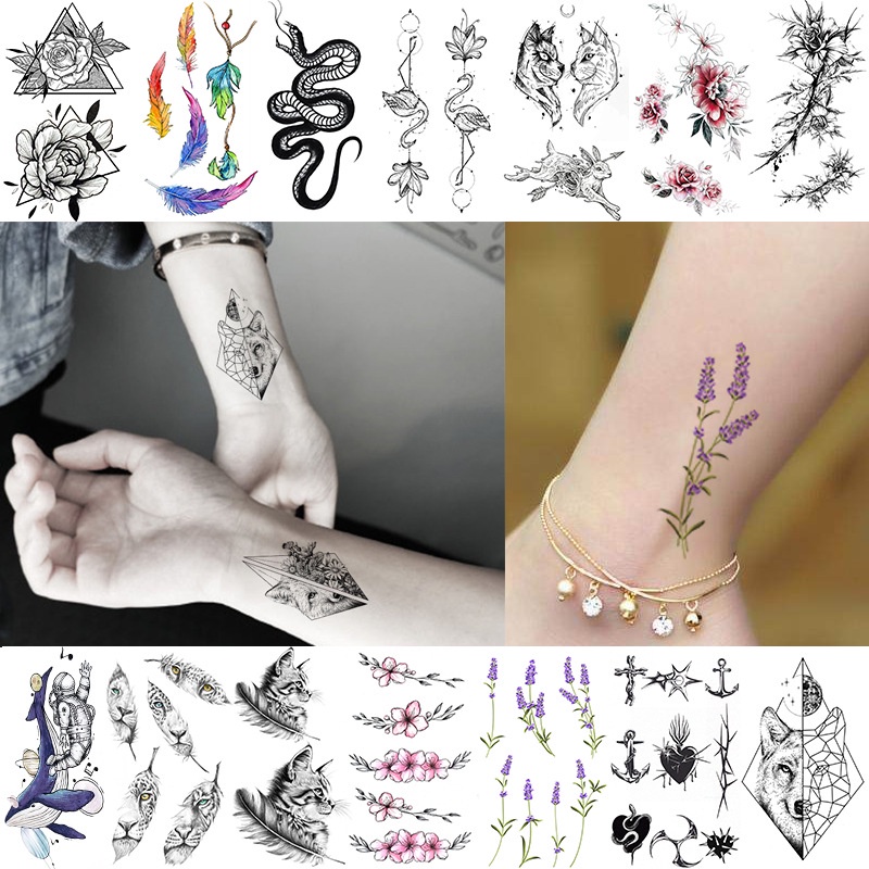 Tatuagem Unissex À Prova Dágua Preta E Branca Para Decoração De Corpo