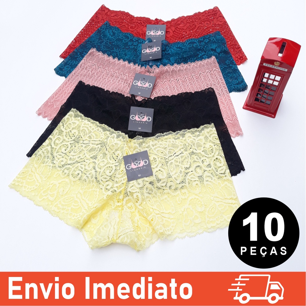 Kit 10 Calcinha Caleçon Short Calcinhas Renda Revenda | Shopee Brasil