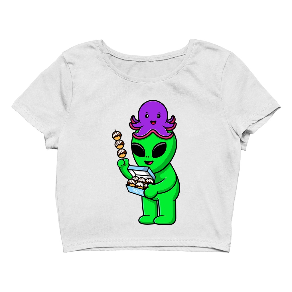 Camiseta Cropped Alien ET comendo Takoyaki | Shopee Brasil