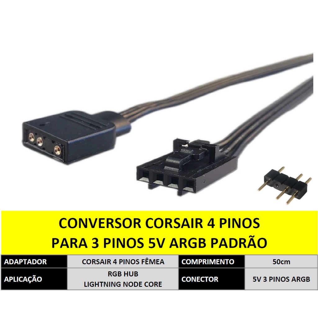 Cabo Adaptador Corsair 4 Pinos Femea Para ARGB 3 Pinos 5V | Shopee Brasil