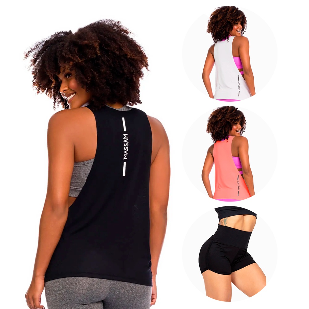 Kit 3 Regatas Cavadas Com Short Fitness Cintura Alta | Shopee Brasil Kit 3 Regatas Cavadas Com Short Fitness Cintura Alta | Shopee Brasil