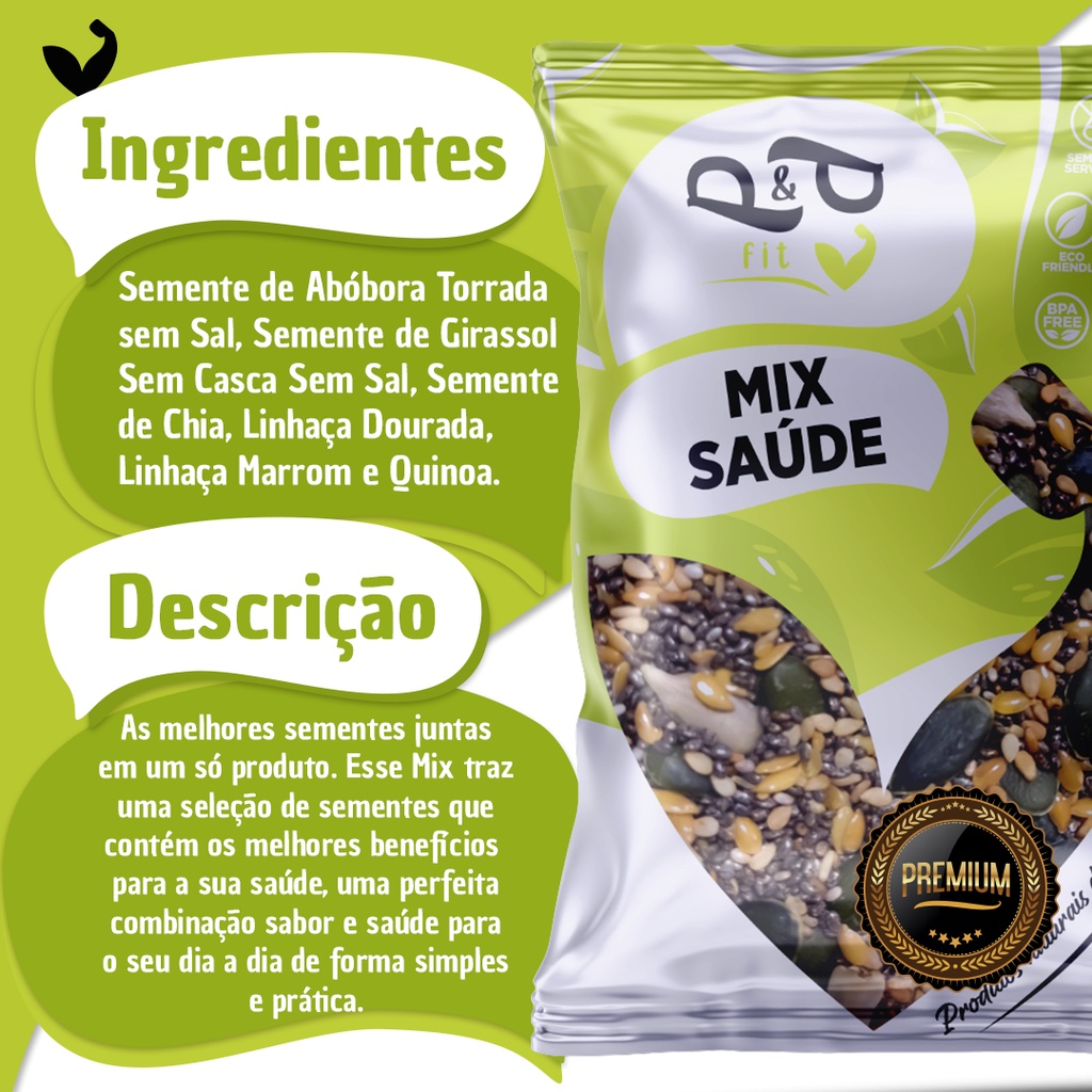 Mix de Sementes Chia Girassol Abobora Linhaça Marrom e Dourada Quinoa ...