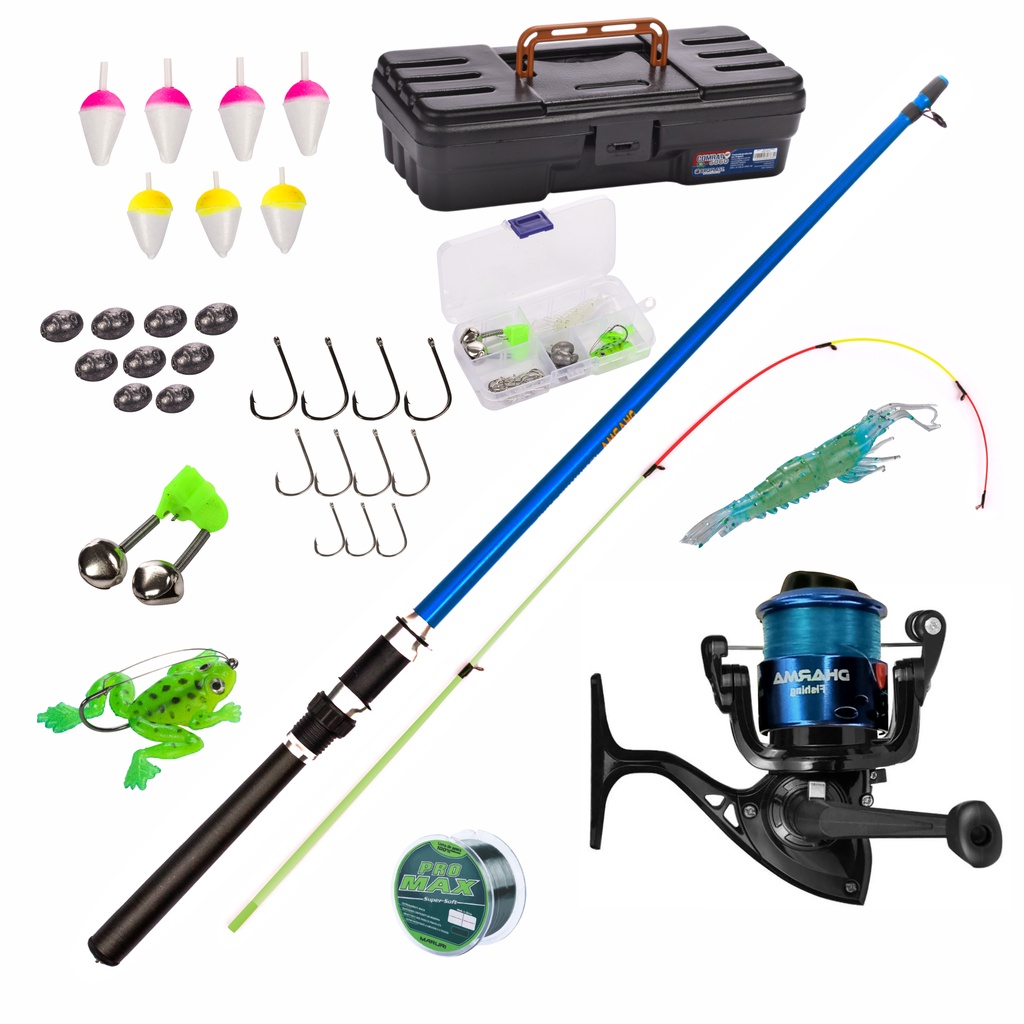 Kit Pesca Vara 1,50m + Molinete C/ Linha + Caixa Com Itens | Shopee Brasil