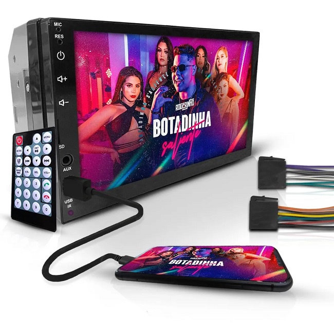 Central Multimídia Universal MP5 Com Bluetooth,Tela de 7 Polegadas Capacitiva, USB, Espelhamento ...