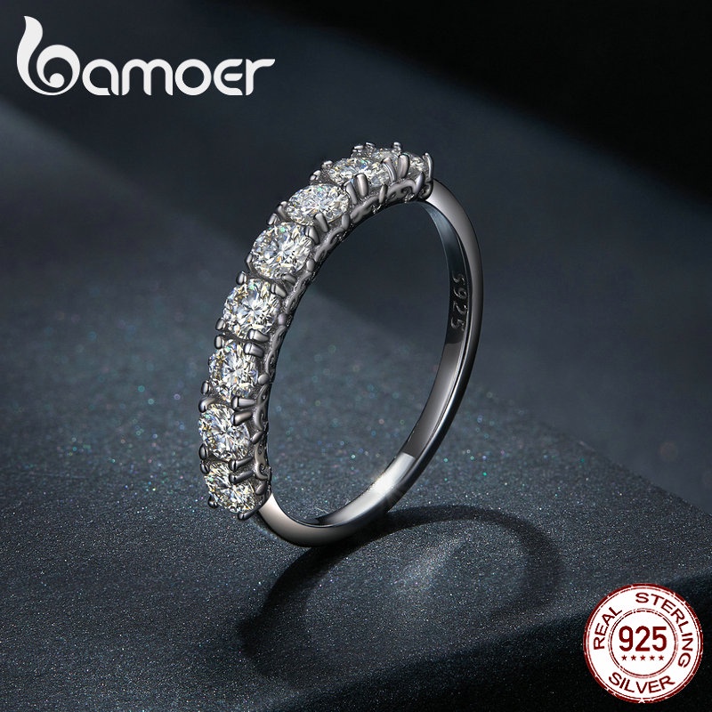 Bamoer 925 Anel De Prata Estampa Moissanite D Cor VVS1 Premium Corte 4 Tamanhos Jóias De Moda ...
