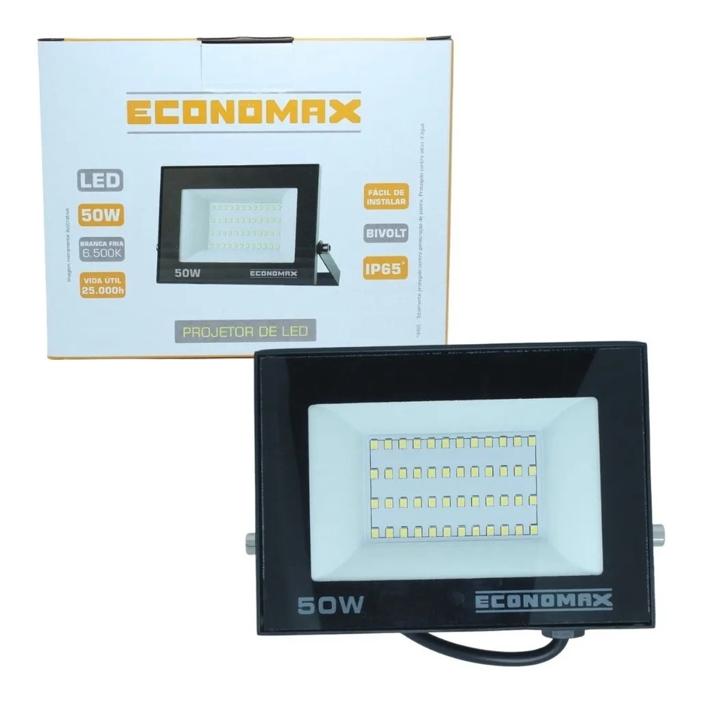 REFLETOR LED 50W PRO SLIM 6500K ECONOMAX - Bivolt | Shopee Brasil