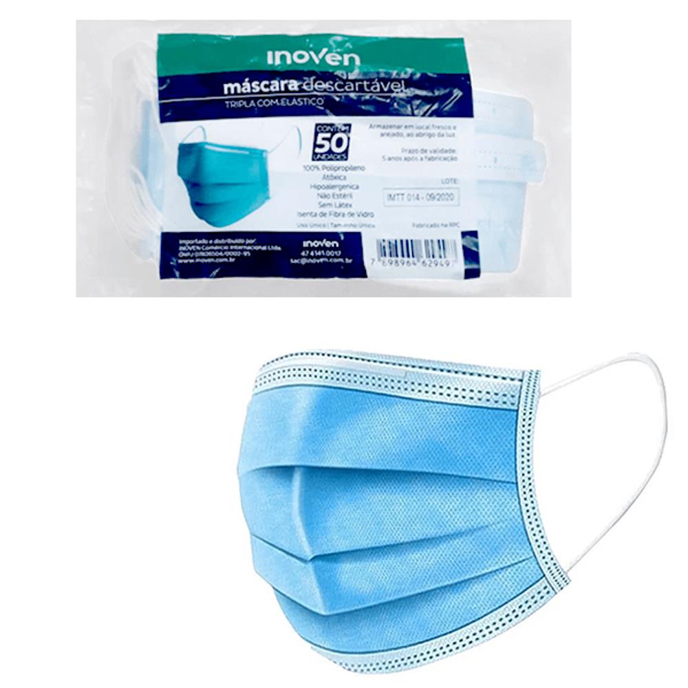 Mascara cirurgica tripla com elastico c/50un - Inoven | Shopee Brasil