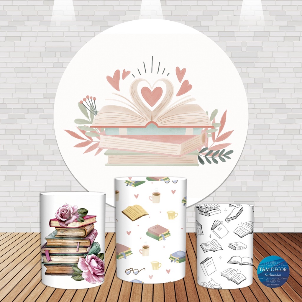 Painel de festa em tecido sublimado 1,50m livros | Shopee Brasil