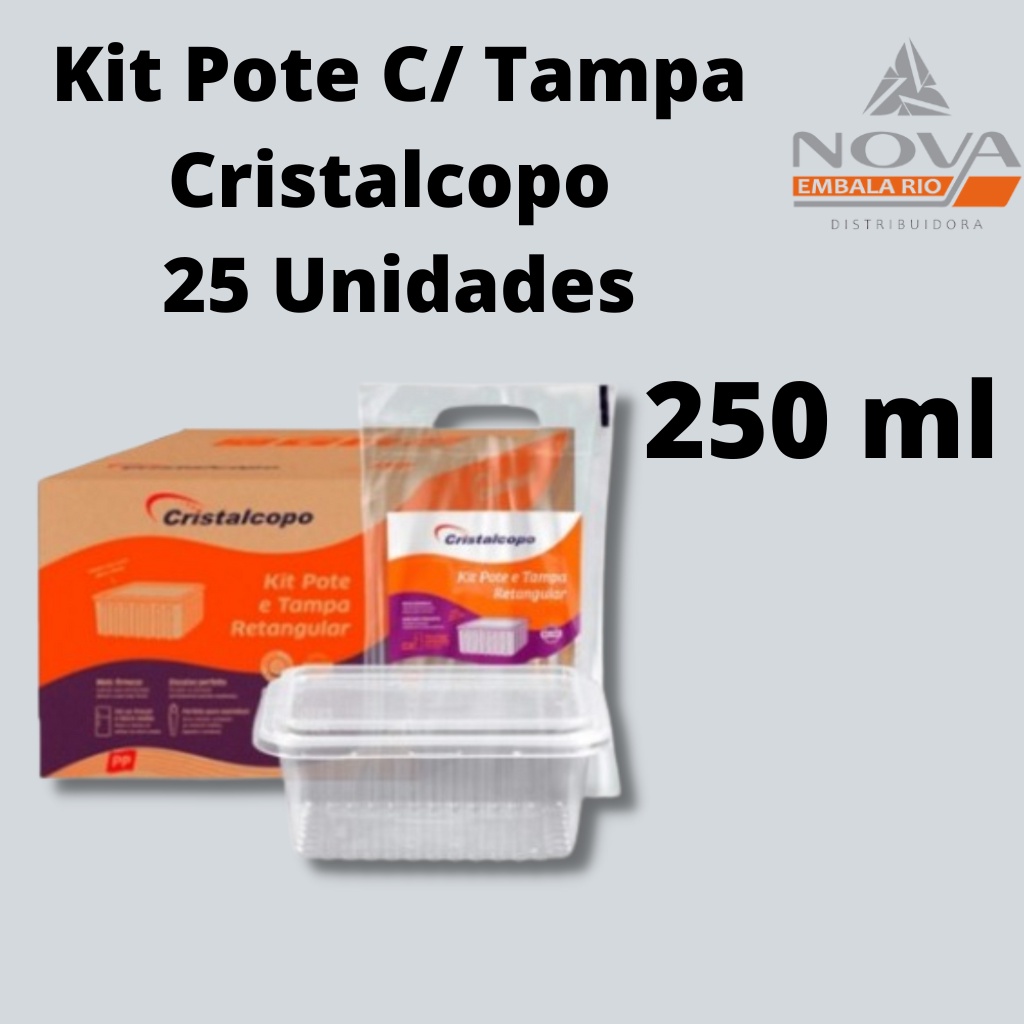 Kit Pote C/ Tampa Retangular 250ml Cristalcopo ( Ideal para Marmita Fitness ) | Shopee Brasil