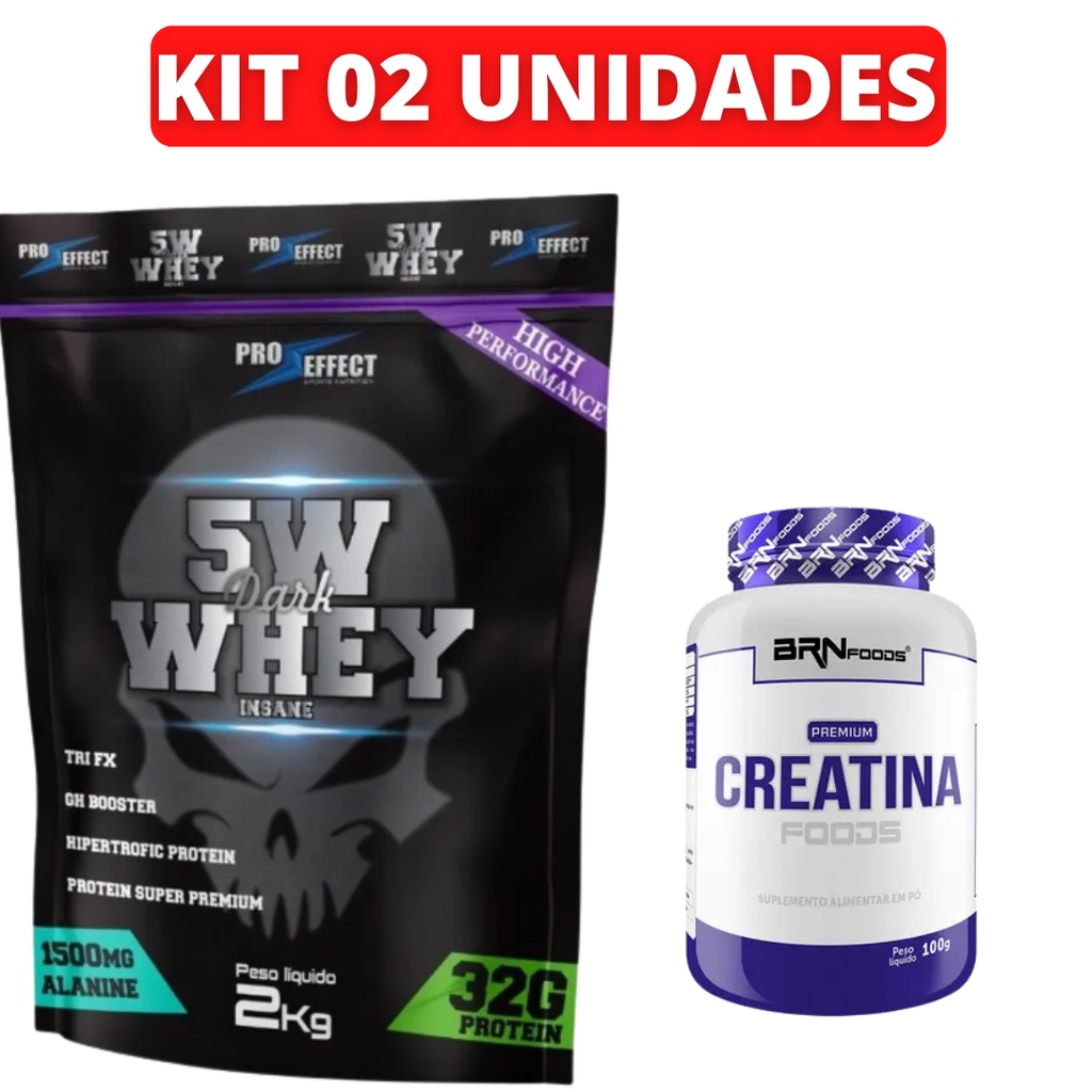 Whey Protein 5w Dark Insane 2kg + Creatina Brn Foods | Shopee Brasil