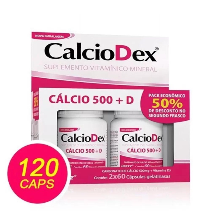 Suplemento Alimentar CalcioDex 500mg + D3 120 Cápsulas Gelatinosas ...