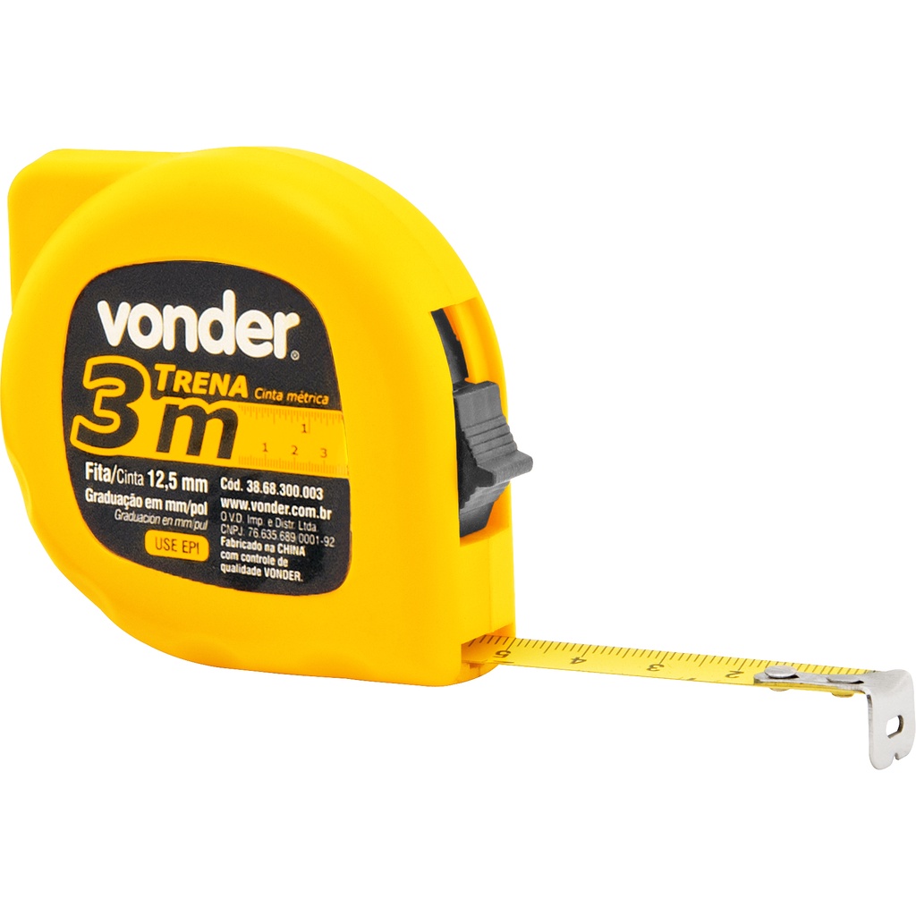 Trena curta de aço 3 m x 12,5 mm VONDER | Shopee Brasil