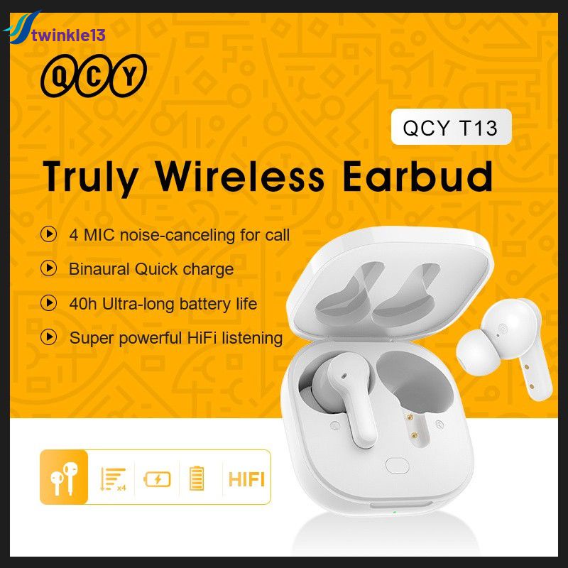 Qcy T13 Tws Bluetooth 5.1 Sem Fio do Fone de ouvido Com Microfones 4 Touch Control Ipx5 40 ...