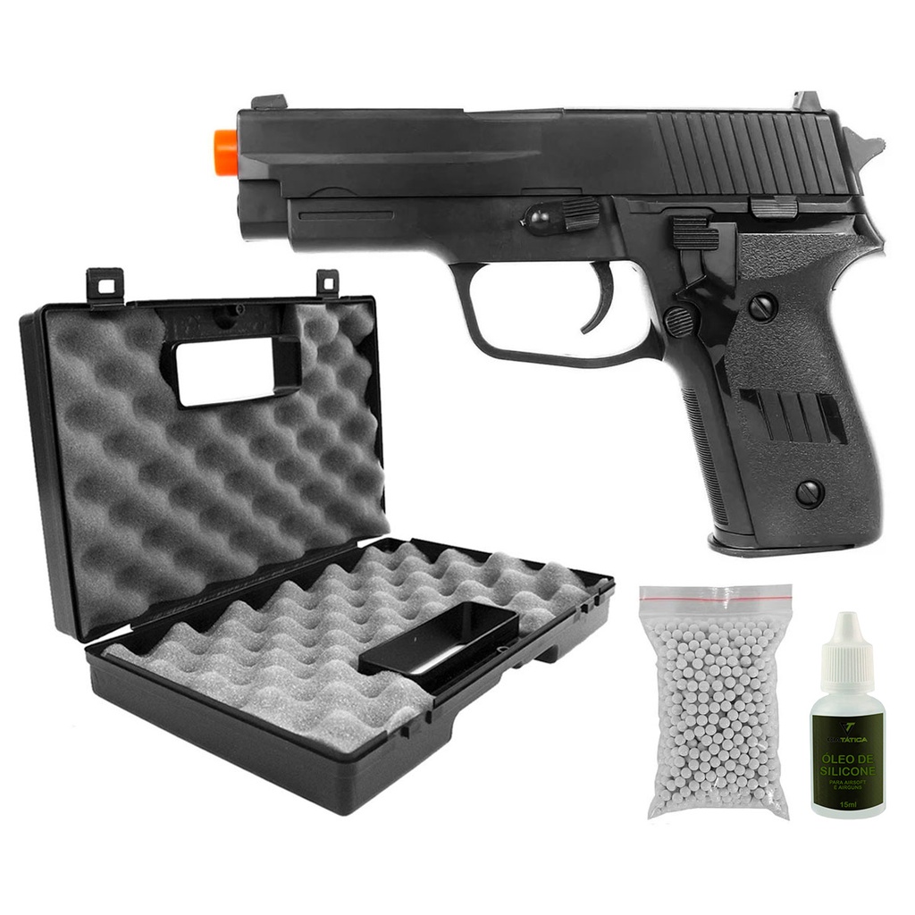 Pistola de Airsoft P226 Arma Spring 6mm Rossi Vigor 2124 180fps com Case Maleta, 300 Esferas BBs ...