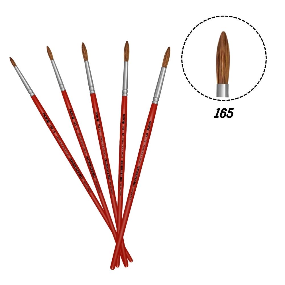 5 Pincel Tigre 165 Redondo Pelo de Boi N.00,04,08,12,16 | Shopee Brasil