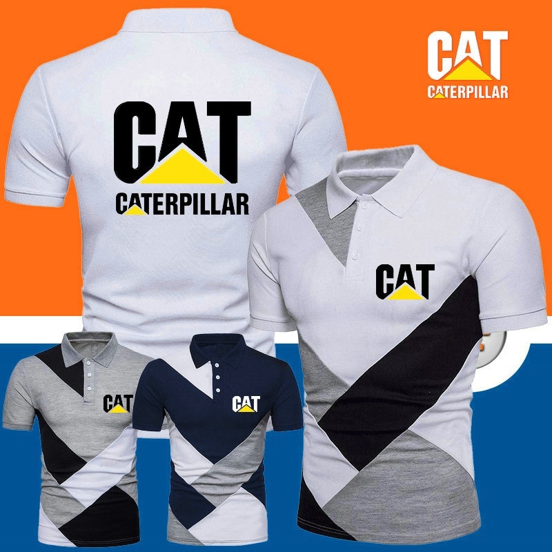 Novo Trator Caterpillar CAT Logotipo Do Camiseta De Corrida Masculina Camisetas Casual Lapela ...