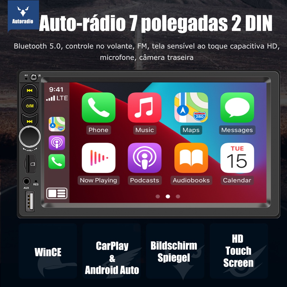 ESSGOO Carplay Android Auto 2 Din 7 Polegadas Reprodutor De MP5 De Carro Rádio Estéreo Bluetooth ...