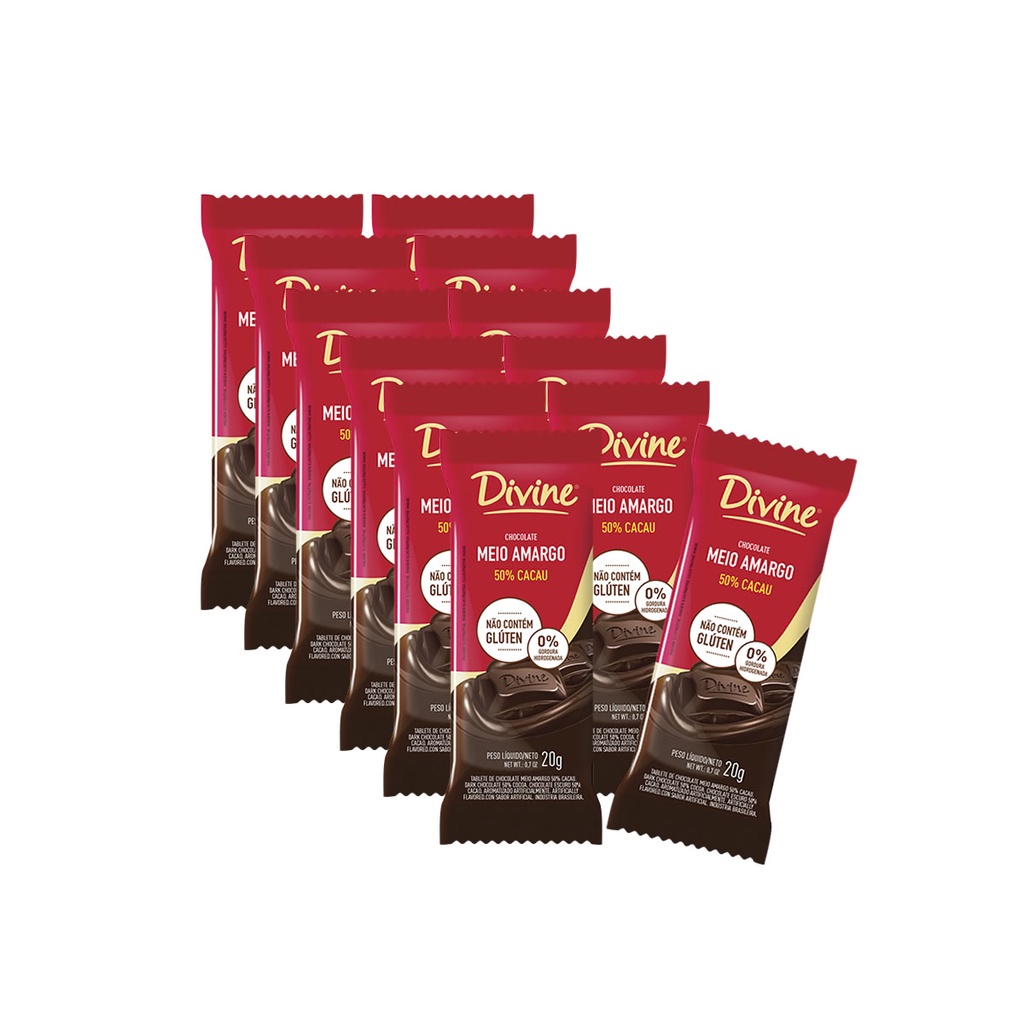 Barrinha de Chocolate Meio Amargo Display com 12un de 20g - Divine ...