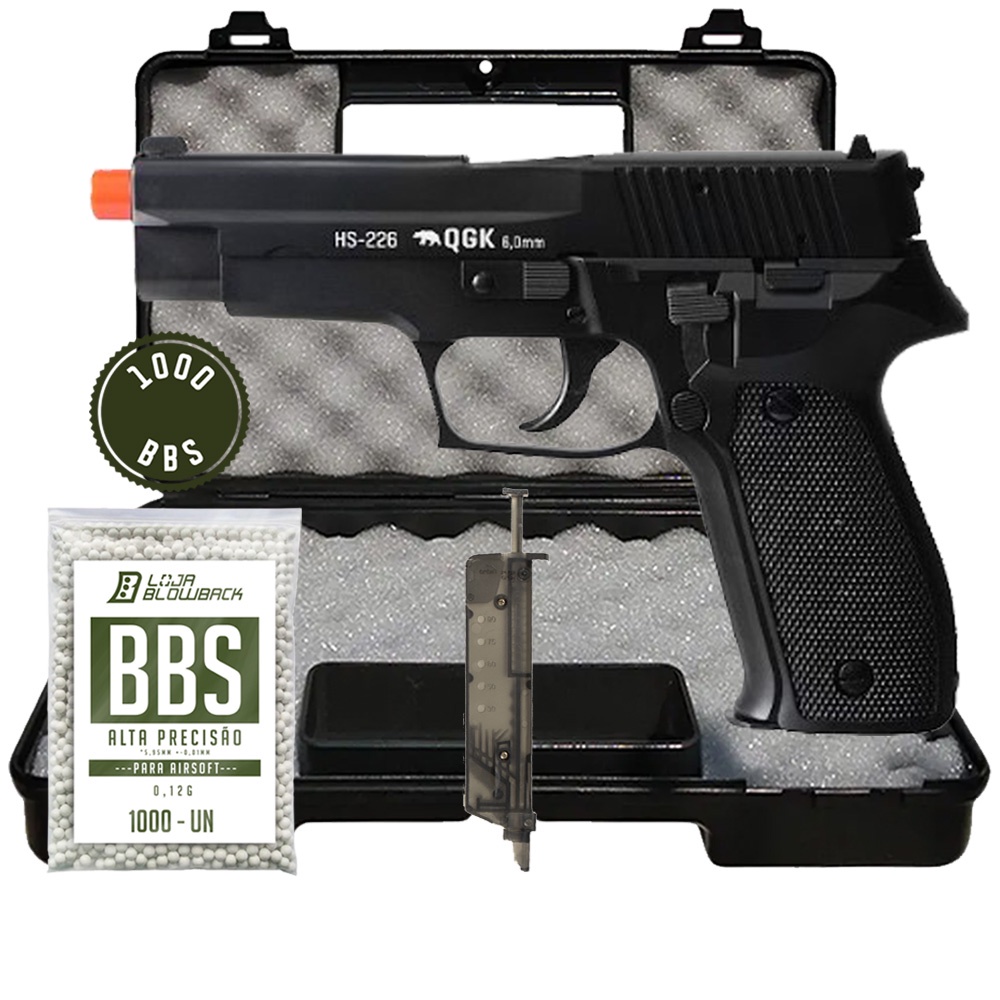 Pistola De Airsoft P226 QGK HS-226 Spring Bbs Cal 6mm + 1000 bbs 0.12g + Maleta + Speedloader ...