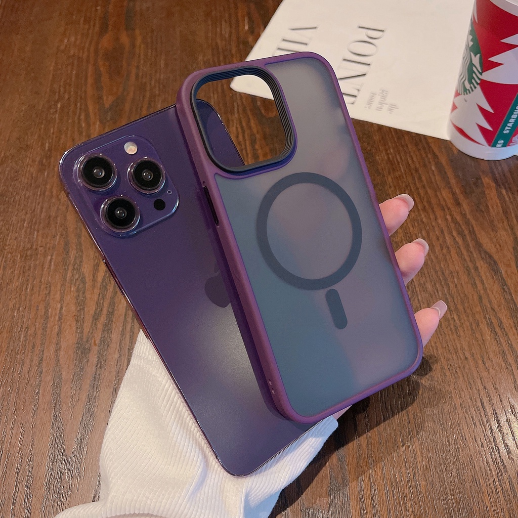 Capa De Celular Magnética Translúcida Fosca Magsafe Carregamento Magnético Sem Fio Para iPhone ...