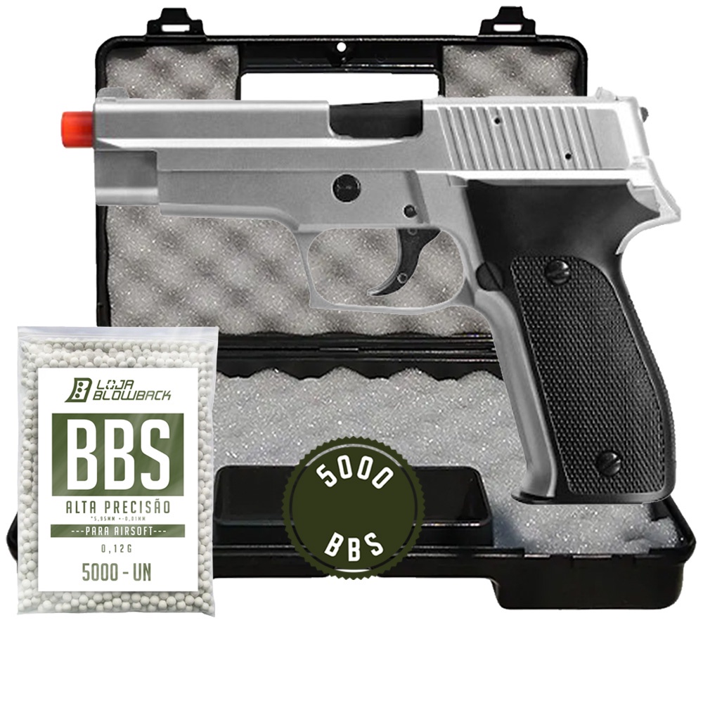 Pistola De Airsoft P226 QGK HS-226s Spring Bbs Cal 6mm + 5000 bbs 0.12g + Maleta | Shopee Brasil