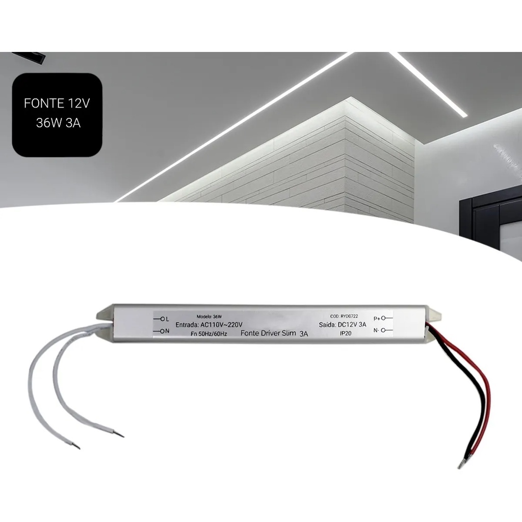Fonte Slim Driver Para Perfil Fita De Led 12v 3a 36w 9910016 ...