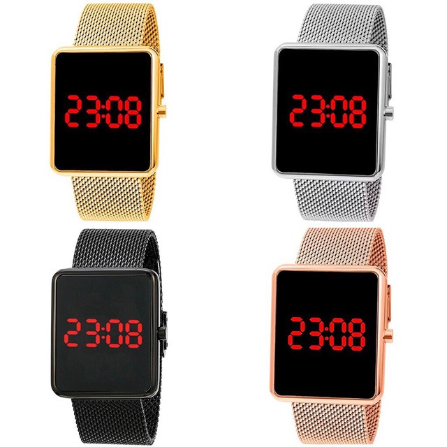 Relogio Feminino Digital Dourado Rose Prata Led Luxo Quadrado Pulseira ...