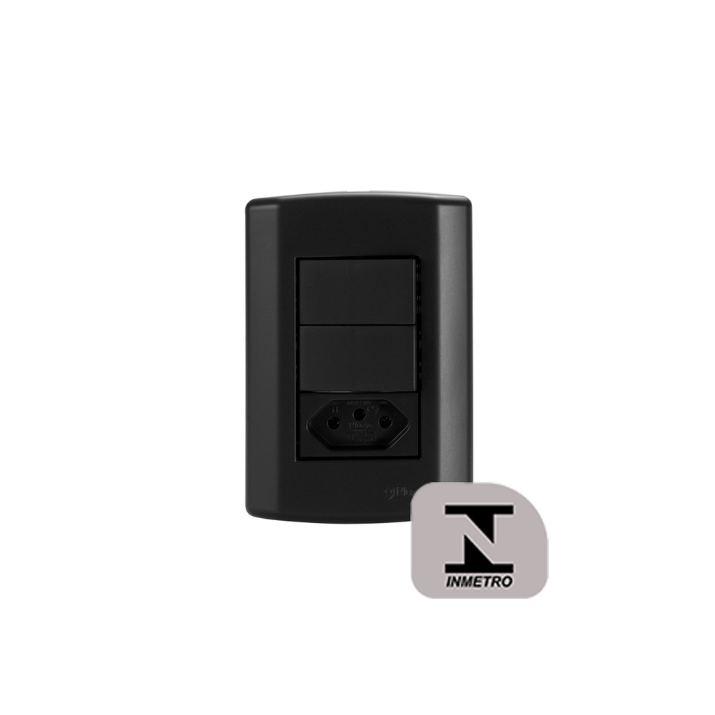Interruptor 2 Teclas Simples + Tomada 20A preto fosco Pluzie matiz modular | Shopee Brasil