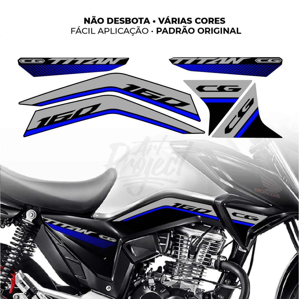 Kit Adesivos/Faixas Titan 160 2022 - Prata e Azul | Shopee Brasil