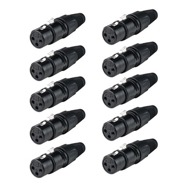 Kit 10 Plugs Conector XLR Canon Fêmea 3 Pinos Metal Preto Para Microfone e DMX LU-71215BK da ...