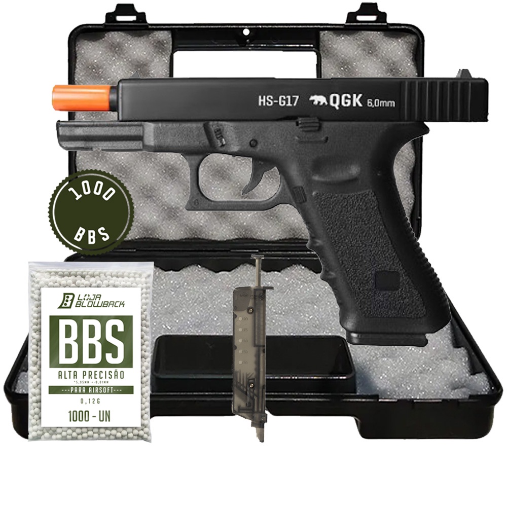 Pistola Airsoft Glock 17 QGK HS G17 Spring Calibre 6mm + 1000un BB´s 0 ...